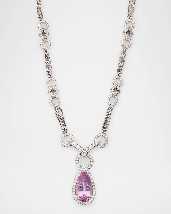 ROBERT ERICH 18k White Gold Diamond And Topaz Necklace - Pink Topaz