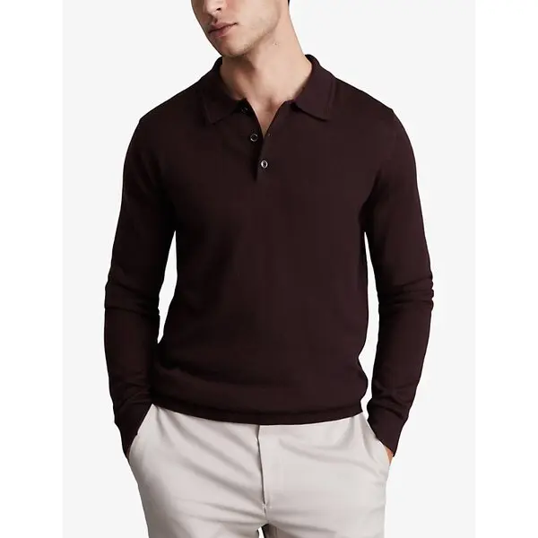 REISS Trafford Polo-collar Slim-fit Wool Jumper - Dark Bordeaux