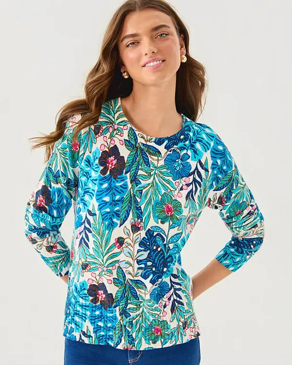 Lilly Pulitzer® Salima Crewneck Sweater - Breezy Aqua Best Fronds Forever