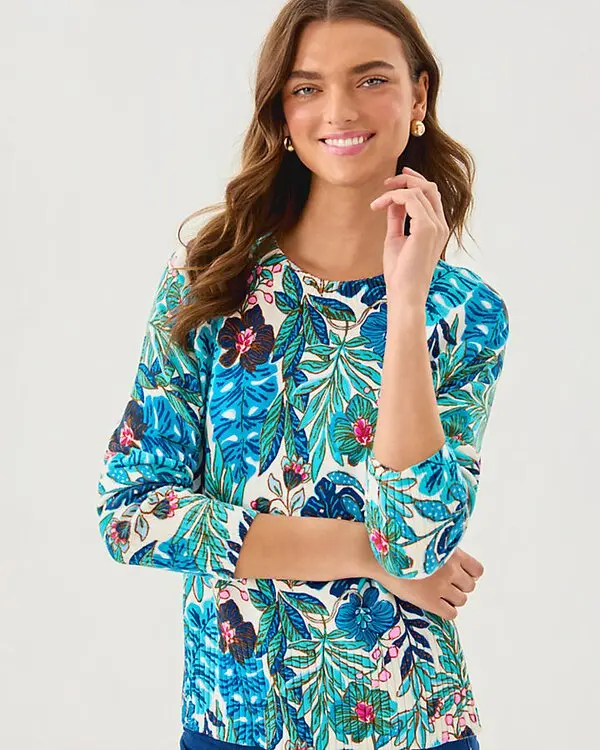 Lilly Pulitzer® Salima Crewneck Sweater - Breezy Aqua Best Fronds Forever