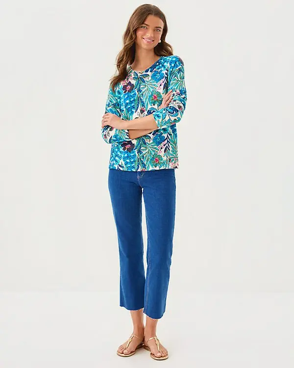 Lilly Pulitzer® Salima Crewneck Sweater - Breezy Aqua Best Fronds Forever