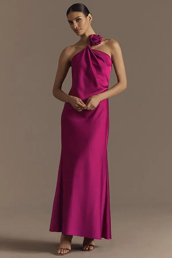 Liv Foster Clara One-Shoulder Rosette A-Line Maxi Dress In Pink - 30% Off |  Editorialist