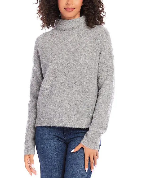 Karen Kane Mock Neck Boucle Sweater - Gray