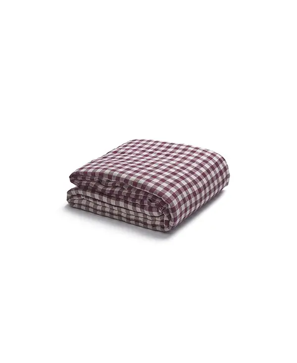 PIGLET IN BED Gingham Linen Blend Duvet Cover - Berry Gingham