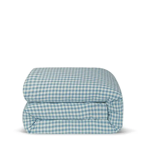 PIGLET IN BED Gingham Linen Blend Duvet Cover - Warm Blue Gingham