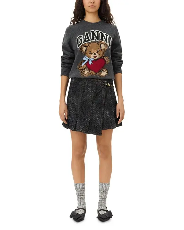 GANNI Graphic Bear Pullover Sweater - Gray Quill