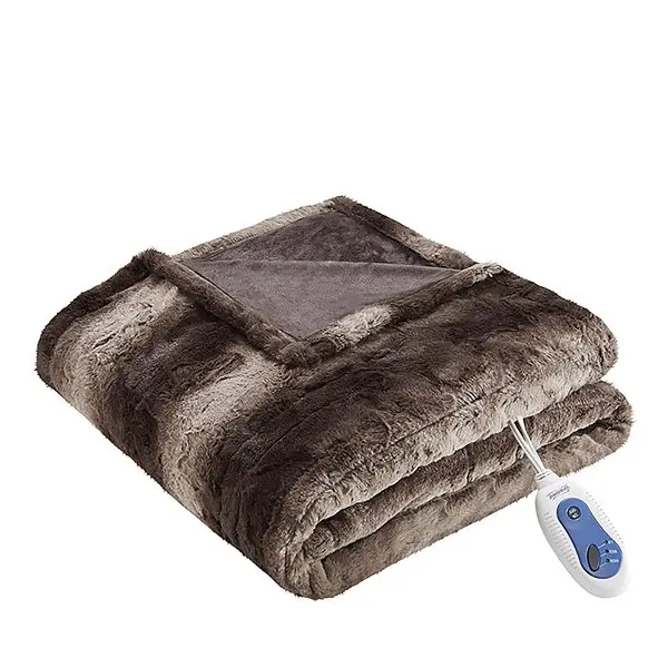 BEAUTYREST Zuri Oversized Faux Fur Heated Throw, 50 X 70 - Chocolate
