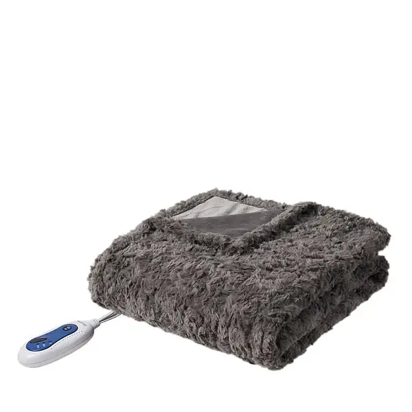 BEAUTYREST Zuri Oversized Faux Fur Heated Throw, 50 X 70 - Grey Leopa