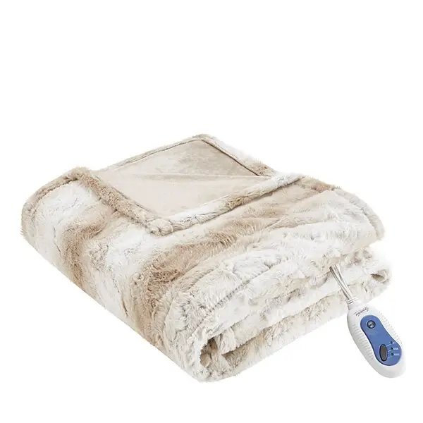 BEAUTYREST Zuri Oversized Faux Fur Heated Throw, 50 X 70 - Sand