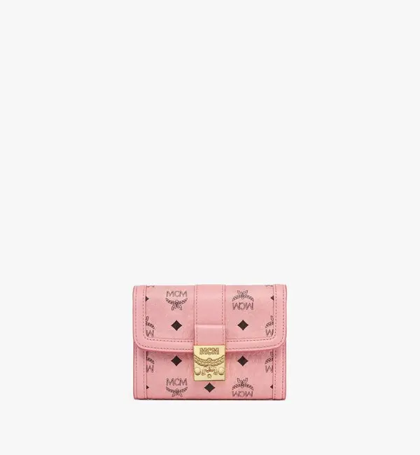 Mcm Tracy Trifold Wallet In Visetos - Soft Pink