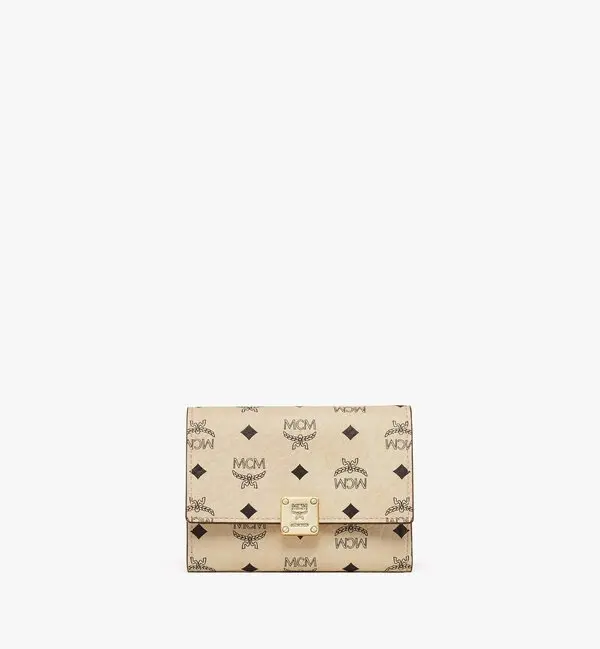 Mcm Aren Trifold Wallet In Visetos - Beige + Black
