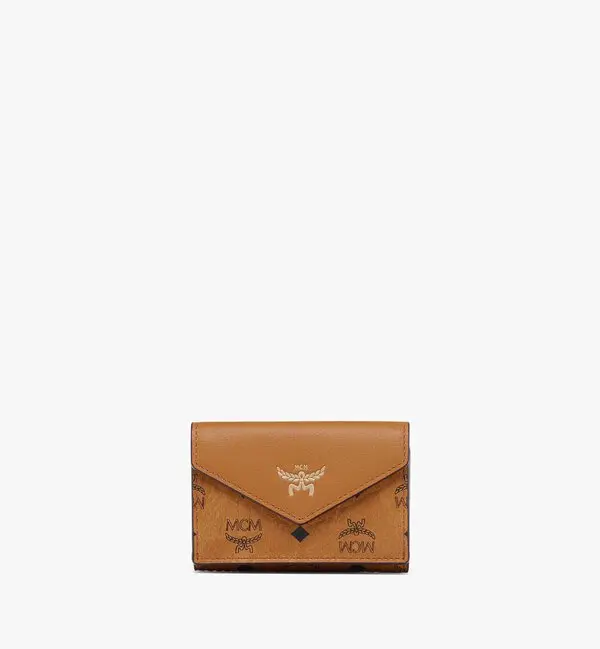 Mcm Aren Trifold Wallet In Visetos - Cognac
