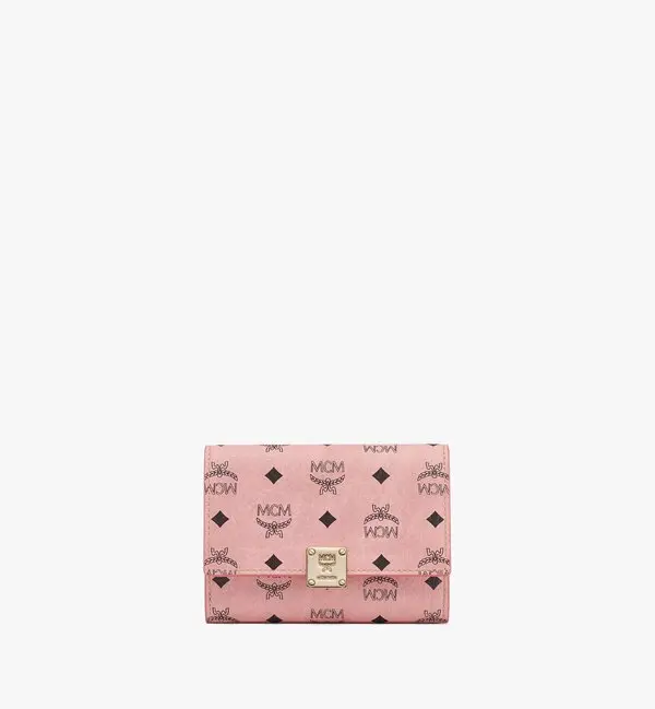 Mcm Aren Trifold Wallet In Visetos - Soft Pink