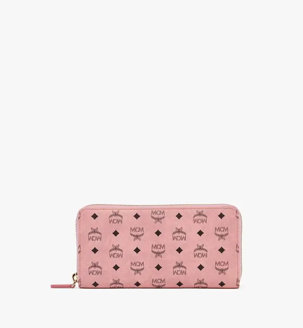 Mcm Aren Zip Around Wallet In Visetos - Soft Pink