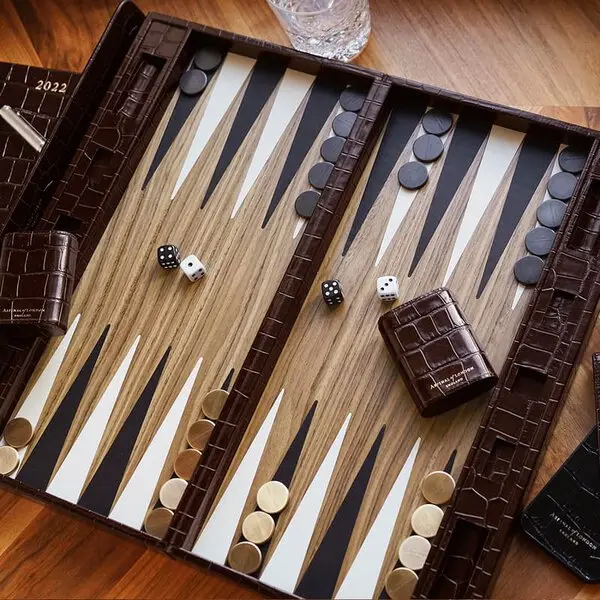 ASPINAL OF LONDON 17-inch Backgammon Set In Ever Patent Croc - Brown