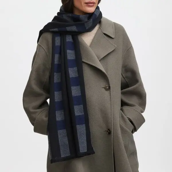 ASPINAL OF LONDON Exploded Check Wool Scarf - Blue