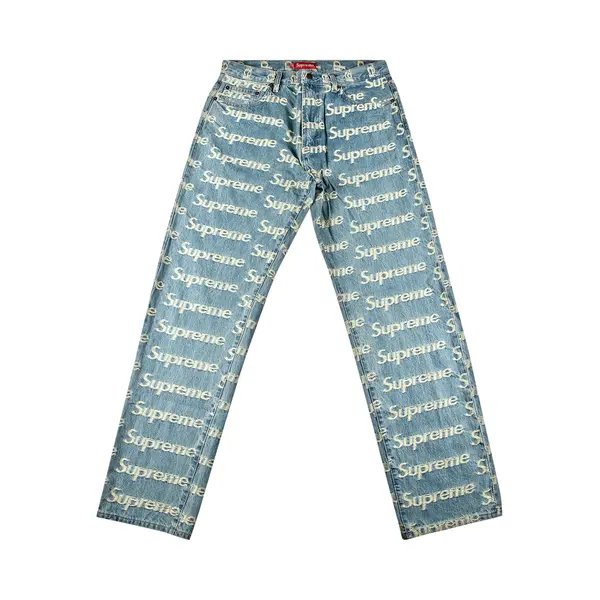 Supreme Frayed Logos Regular Jeans - Blue | Editorialist