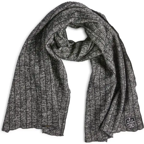 CLIFTON WILSON Pinstripe Herringbone Wool Scarf - Black