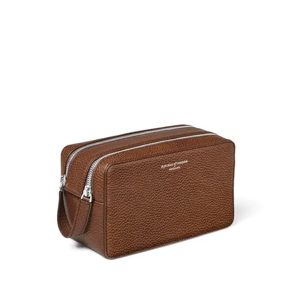 ASPINAL OF LONDON Double Zip Mount Street Wash Bag - Brown