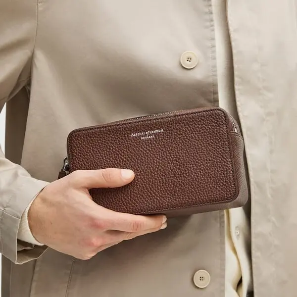 ASPINAL OF LONDON Double Zip Mount Street Wash Bag - Brown