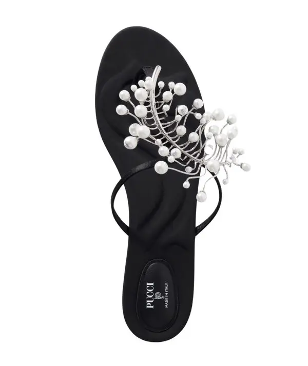 Emilio Pucci Embellished Satin Flip Flops - Black