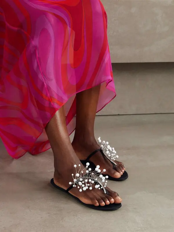 Emilio Pucci Embellished Satin Flip Flops