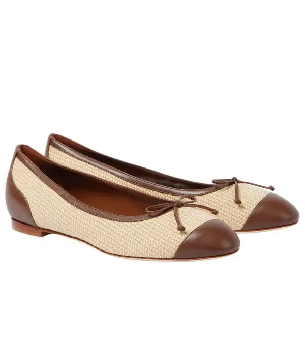Manolo Blahnik Capbl Raffia Ballet Flats - Neutrals