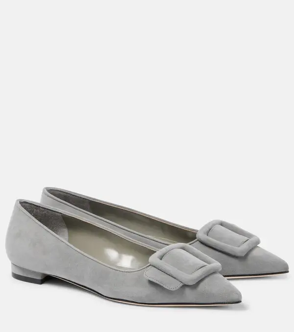 Manolo Blahnik Maysale Flat Suede Ballet Flats - Grey
