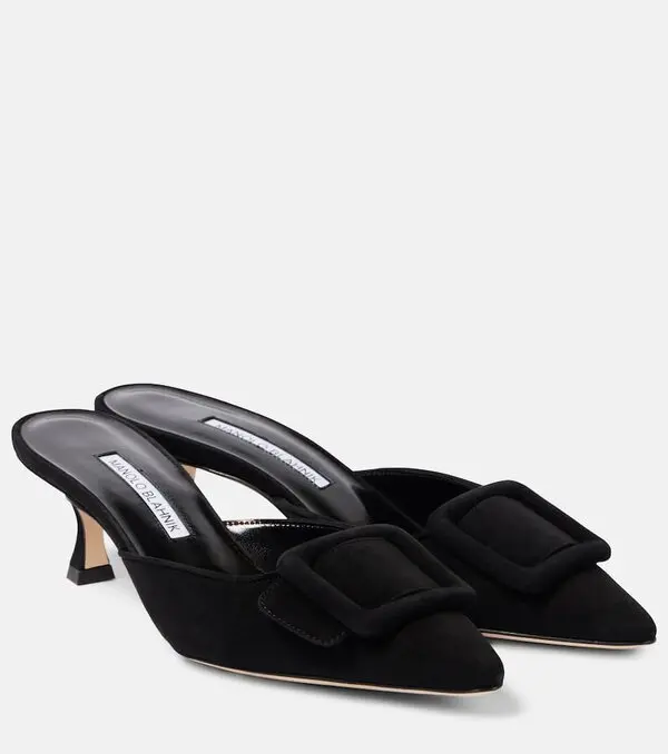 Manolo Blahnik Maysale 50 Suede Mules - Black