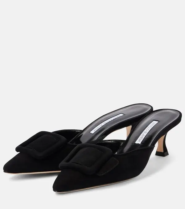 Manolo Blahnik Maysale 50 Suede Mules - Black