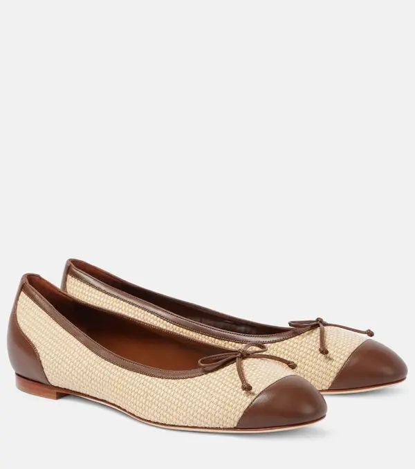 Manolo Blahnik Capbl Raffia Ballet Flats - Neutrals
