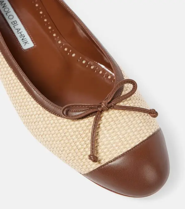 Manolo Blahnik Capbl Raffia Ballet Flats
