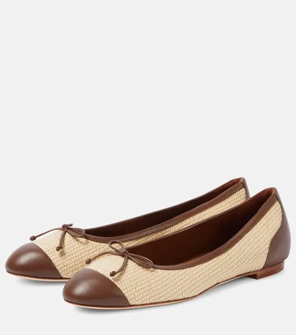 Manolo Blahnik Capbl Raffia Ballet Flats