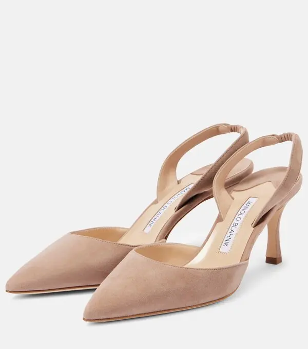 Manolo Blahnik Carolyne 70 Suede Slingback Pumps