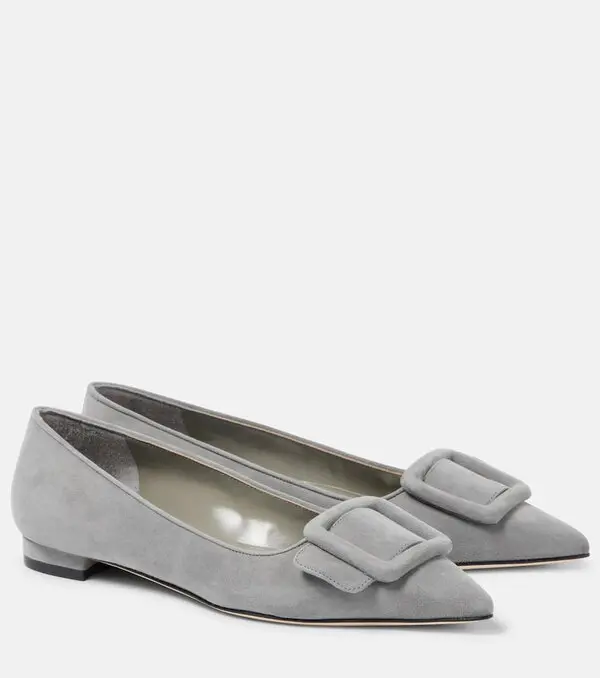 Manolo Blahnik Maysale Suede Ballet Flats - Grey