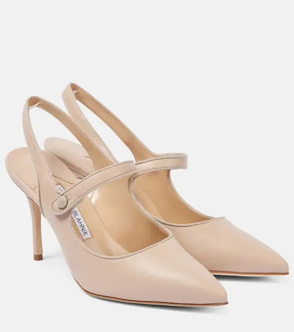 Manolo Blahnik Campari 90 Suede Slingback Pumps - Beige