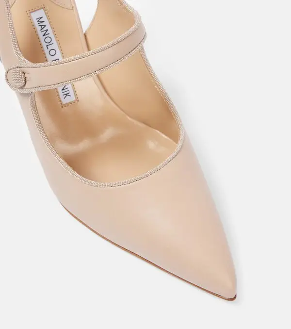 Manolo Blahnik Campari 90 Suede Slingback Pumps - Beige