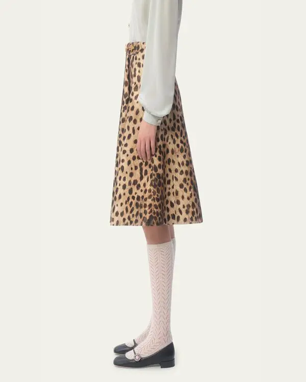 Valentino Garavani Leopard Wool A-line Skirt