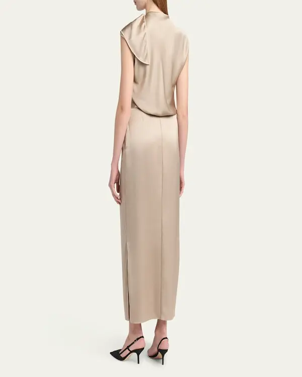 Giorgio Armani Long Double Satin Cowl-neck Dress - Biege