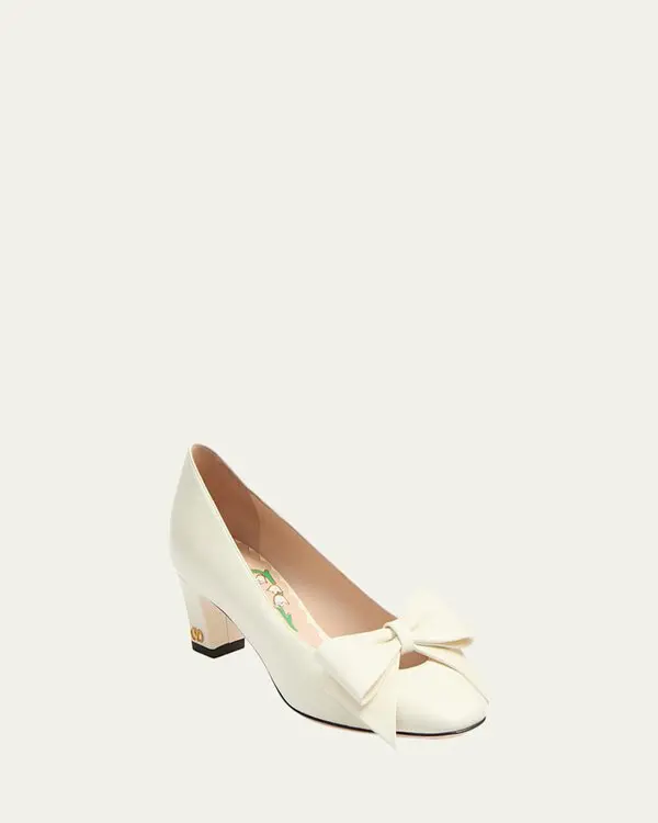 Valentino Garavani Bowow Leather Pumps - Ivory