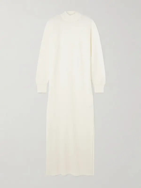 Brunello Cucinelli Ribbed Alpaca And Cotton-blend Midi Dress - Neutrals