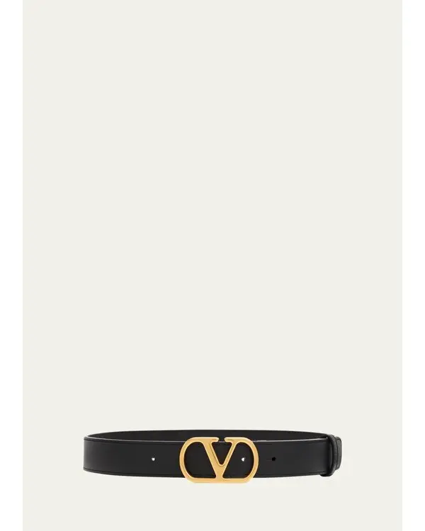Valentino Garavani Vlogo Signature Leather Belt - Black