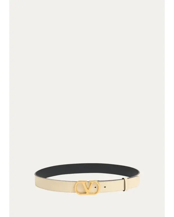 Valentino Garavani Vlogo Signature Leather Belt - Cream