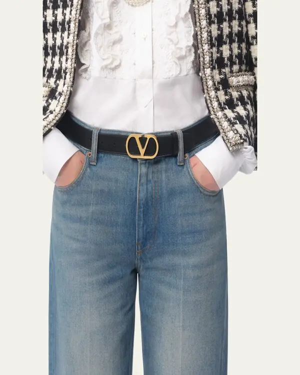 Valentino Garavani Vlogo Signature Leather Belt - Nero