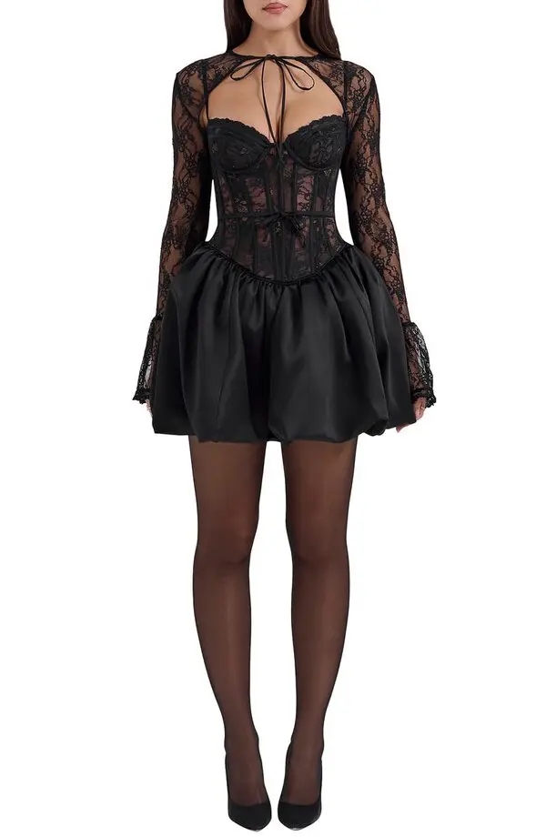 black and beige lace cocktail dress Elektra Embellished Corset Formal Dress main image 1