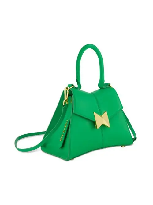 Mac Duggal Small Leather Handbag With Angular Gold Hardware - Spring Green