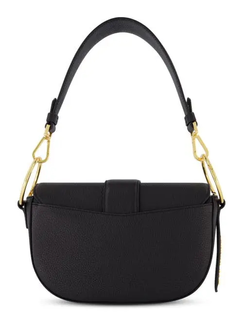 Mac Duggal Grain Leather Saddle Bag With Gold Hardware - Black