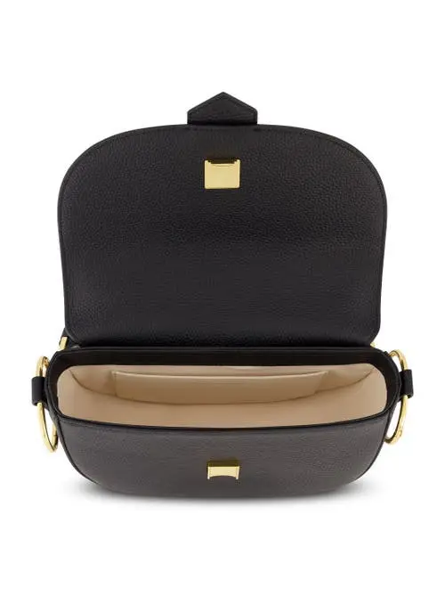 Mac Duggal Grain Leather Saddle Bag With Gold Hardware - Black