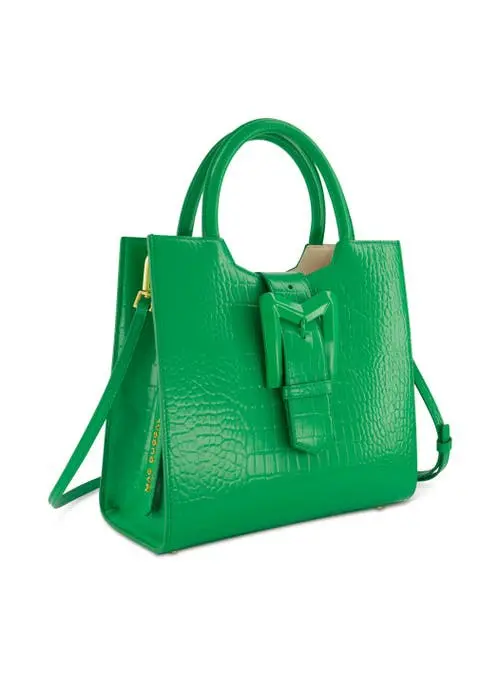 Mac Duggal Crocodile Embossed Tote Bag With Buckle Detail - Spring Green