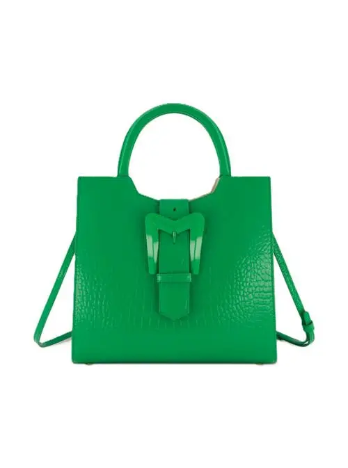 Mac Duggal Crocodile Embossed Tote Bag With Buckle Detail - Spring Green